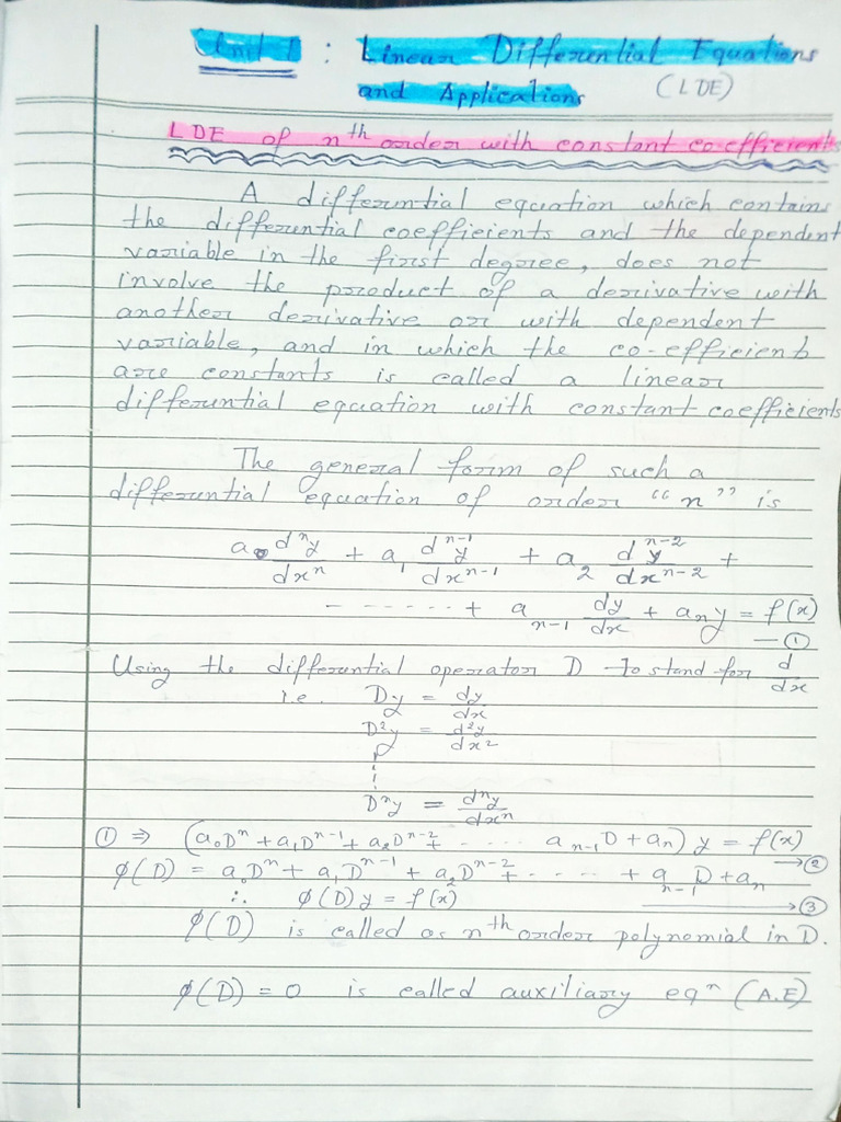 Unit 1 - LDE of NTH Order With Constant Coefficient | PDF