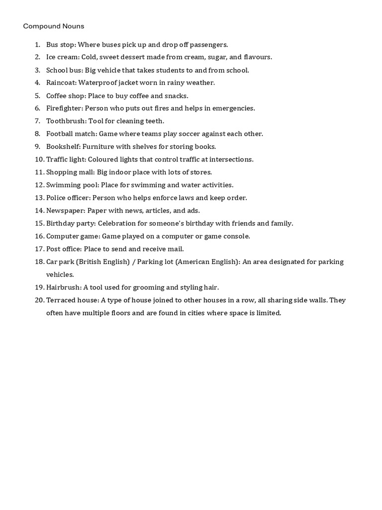 Understanding Compound Nouns Explained | PDF | Bus | Traffic