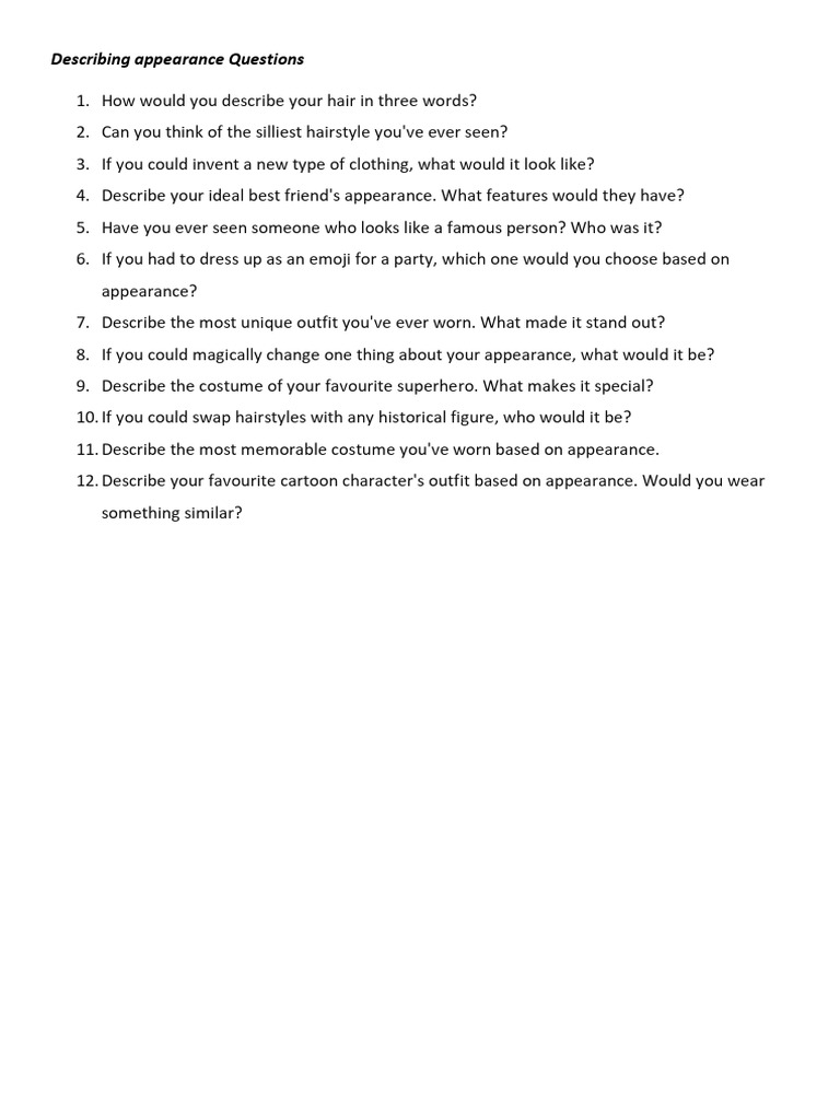 Appearance Description Questions | PDF
