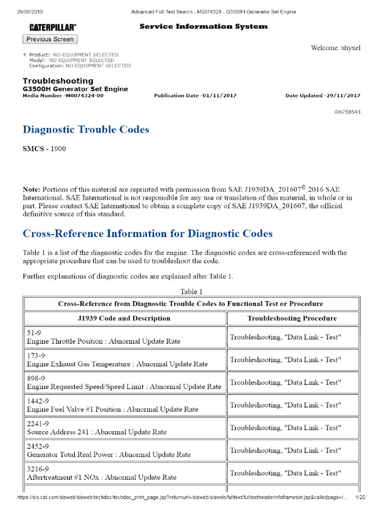 CAT - 3516 Diagnostic Trouble Codes | PDF