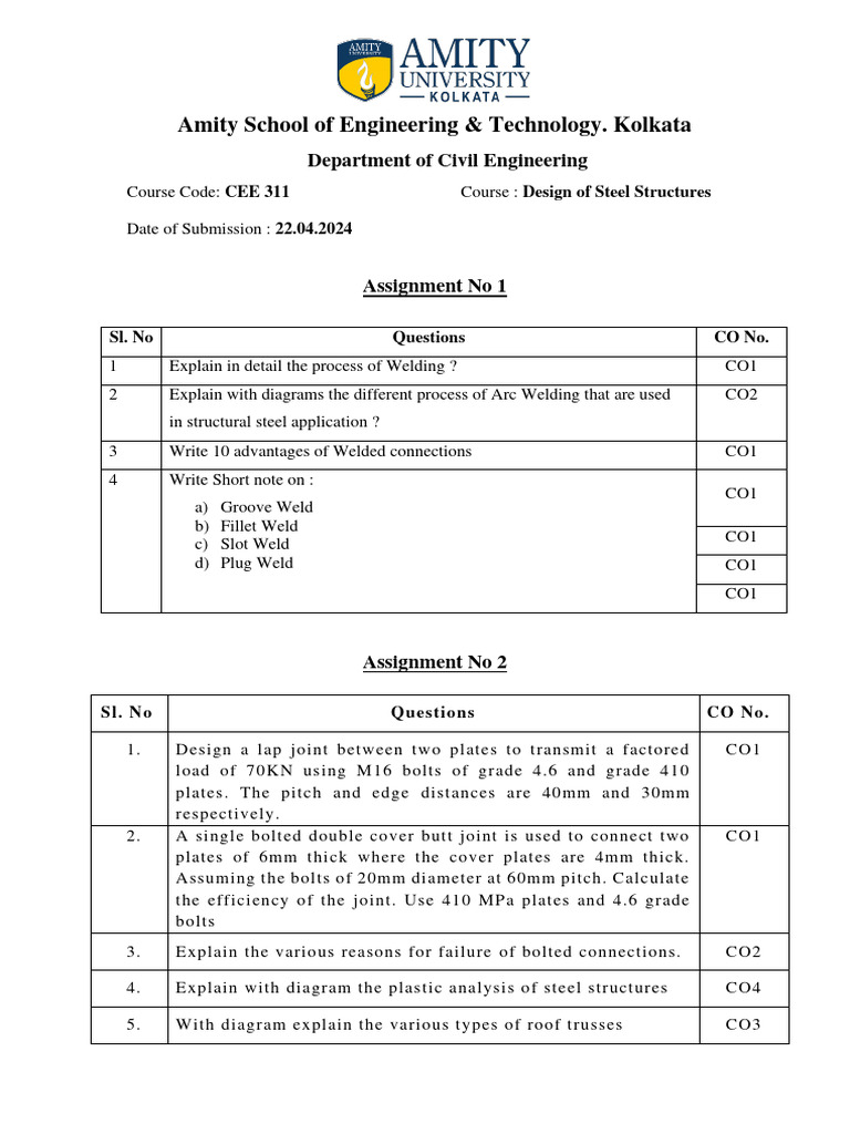 CEE311 - Assignment Questions | PDF