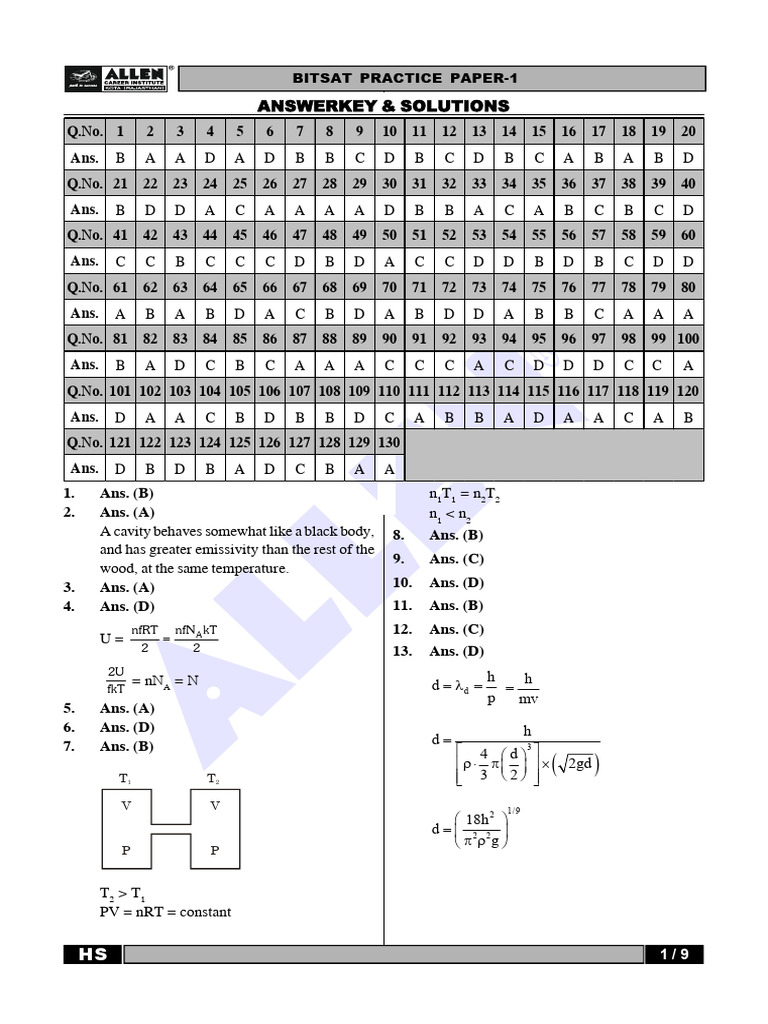 BITSAT 2023 Sample Paper Sol | PDF | Question