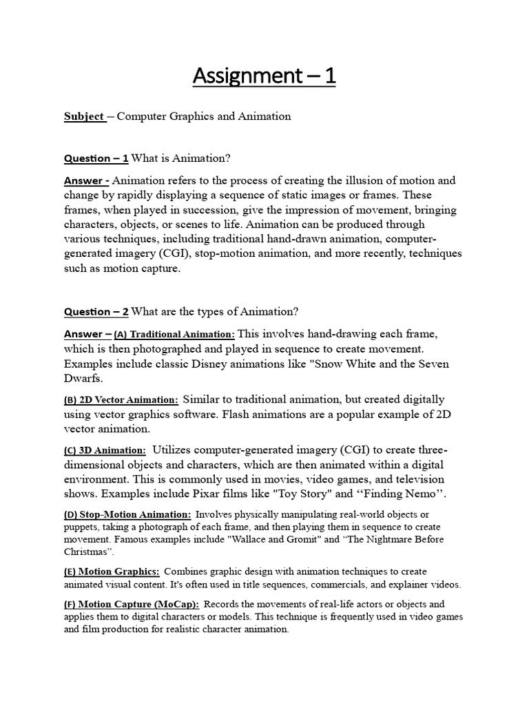 Assignment | PDF | Animation | Computer Generated Imagery