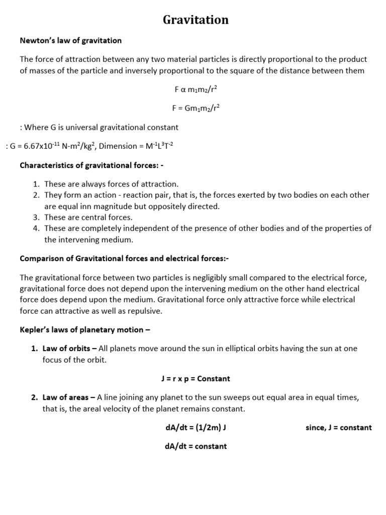 Gravitation - Class 11th | PDF | Force | Gravity