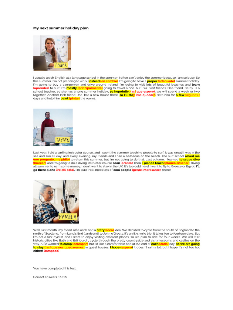 My Summer Holiday Adventure Plan | PDF | Language Arts & Discipline ...