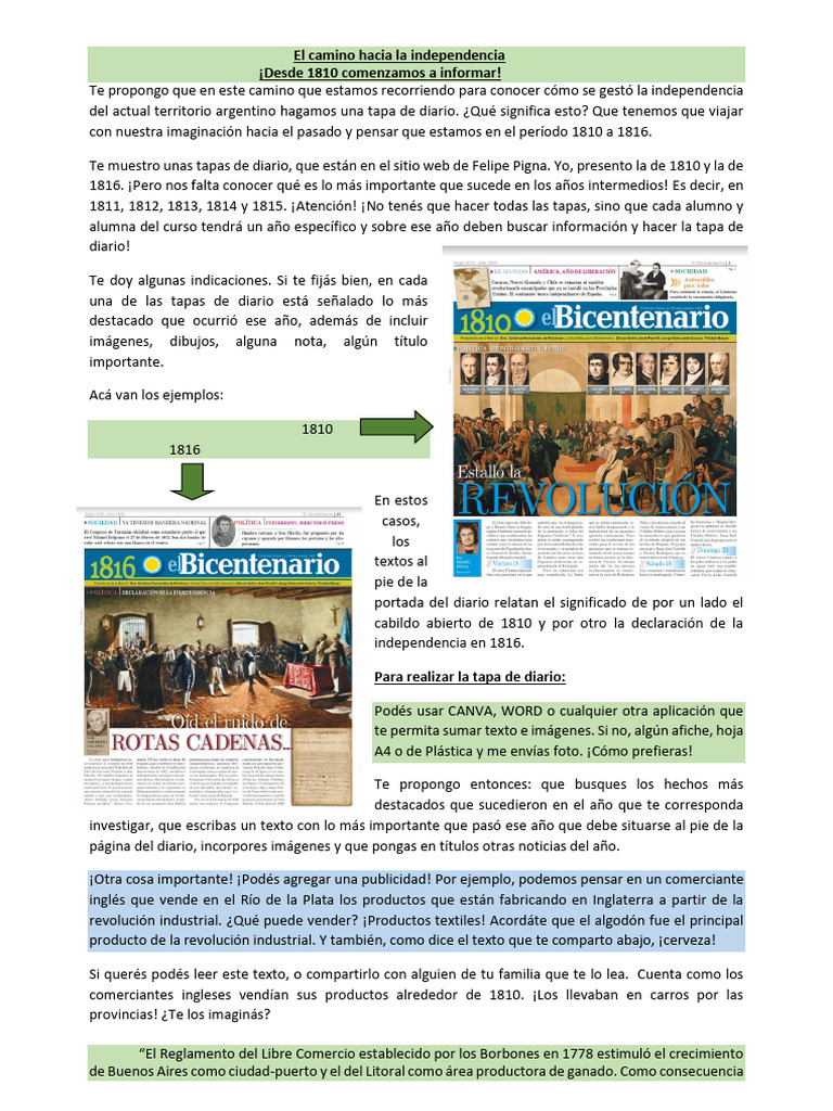 Trabajo Práctico Tapas de Diario 1810-1820 | PDF | Buenos Aires | Revolución industrial