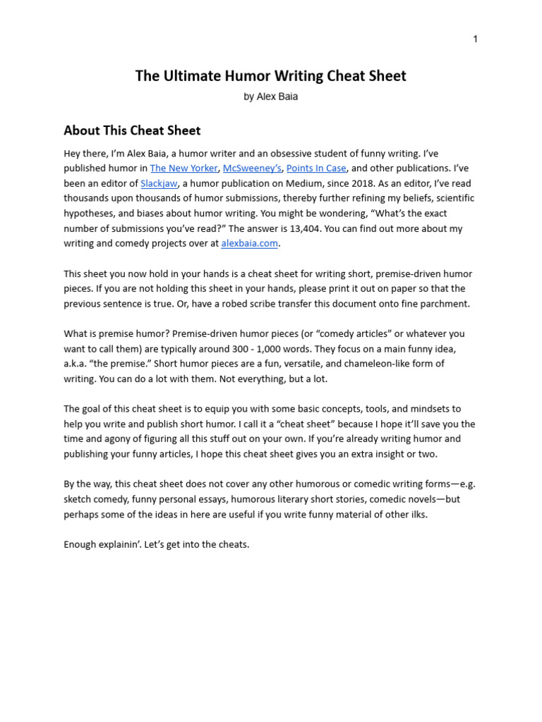 The Ultimate Humor Writing Cheat Sheet - 2023 Version | PDF | Jokes ...