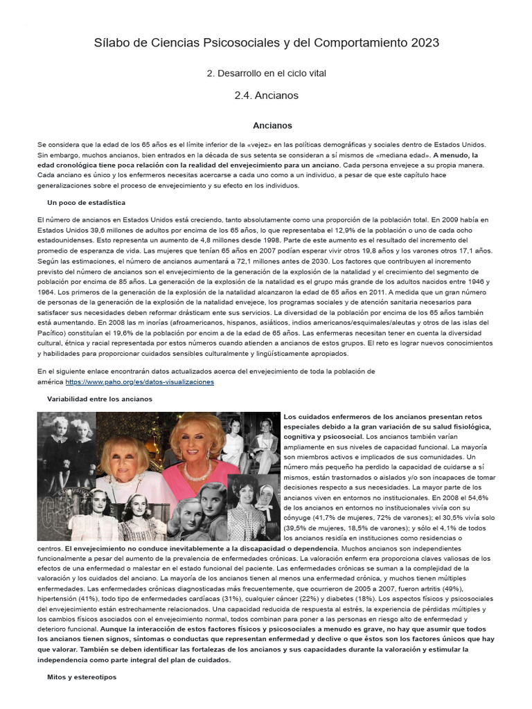 Sílabo de Ciencias Psicosociales y Del Comportamiento 2023 | PDF | Vejez | Pecho