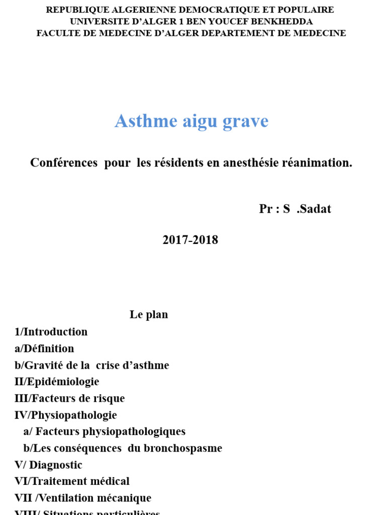 Prise en charge de l'asthme aigu grave | PDF | Asthme | Médecine clinique