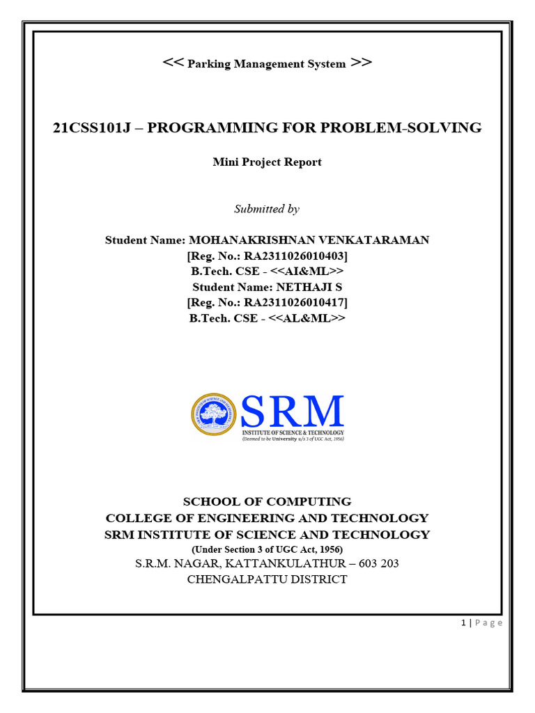 Parking Management Python Mini Project Pdf Databases Parking