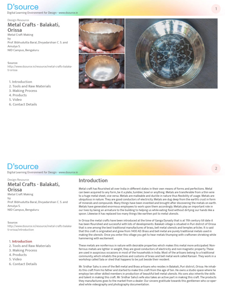 Metal Crafts Balakati Orissa | PDF | Brass | Metals