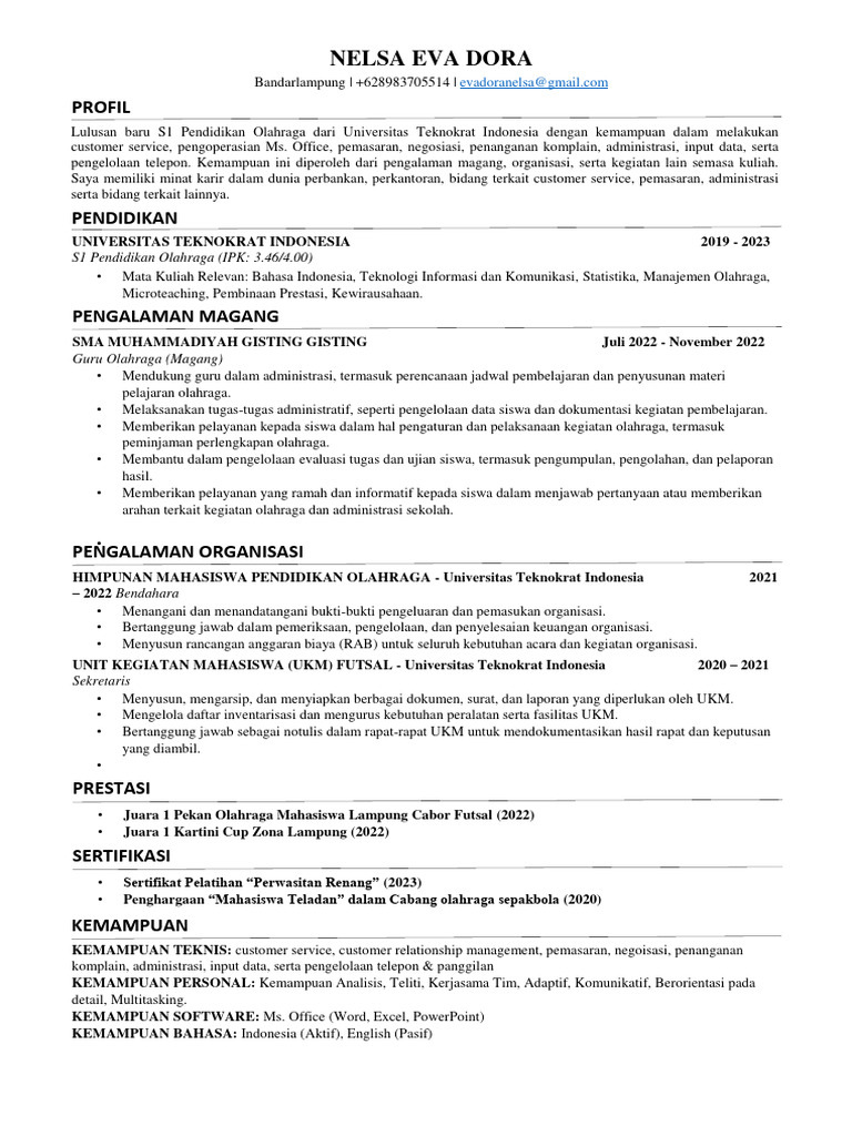 PDF CV Nelsa Eva Dora - Lampung | PDF