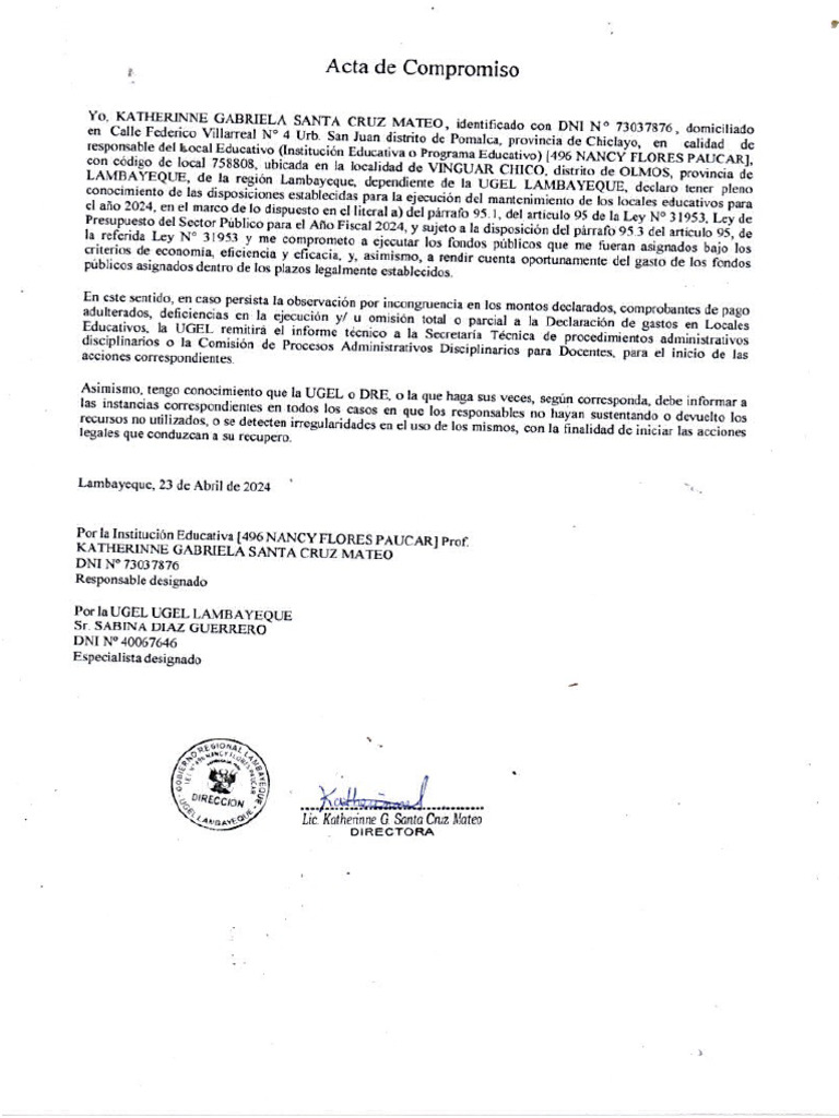 Acta de Compromiso en Word | PDF