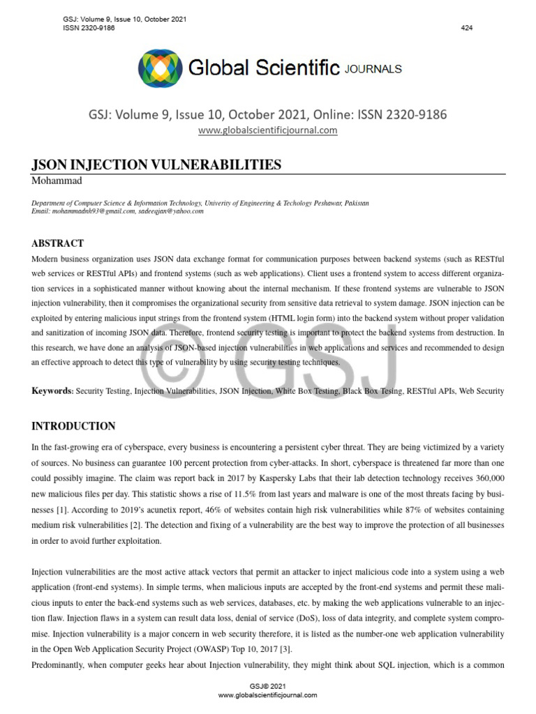 Json Injection Vulnerabilities | PDF | Json | Security