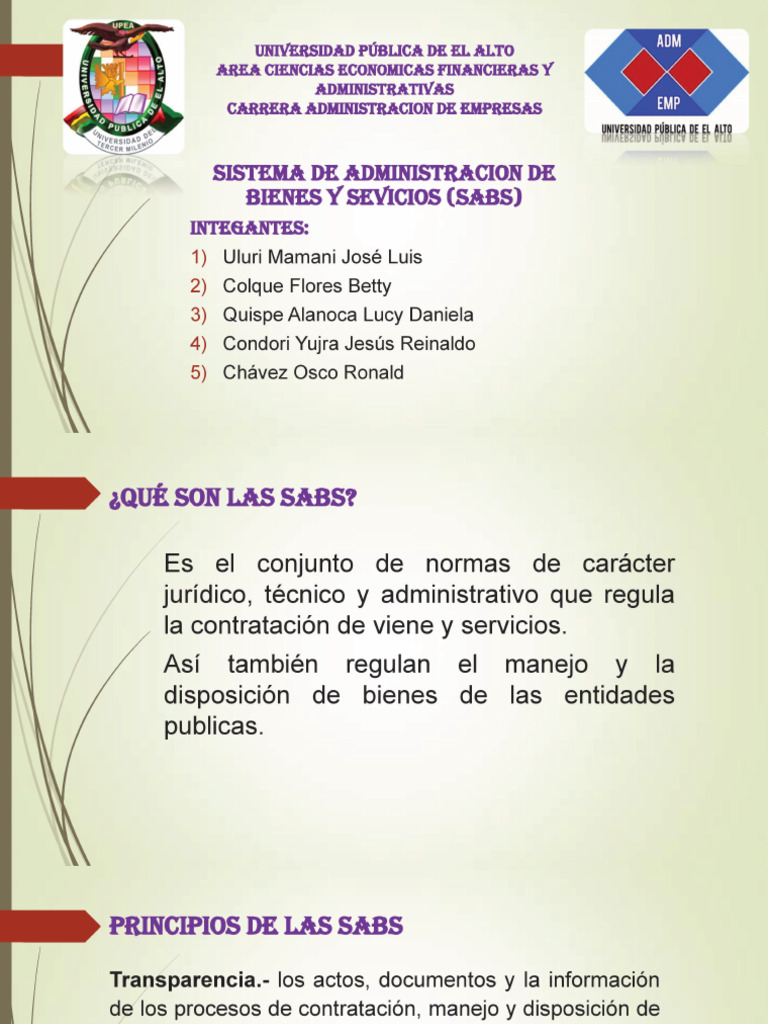 Diapositivas Del Sistema de Administracion de Bienes y Servicios (SABS) | PDF