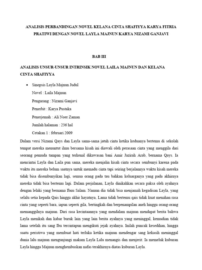 Analisis Perbandingan Novel Kelana Cinta Shafiyya Karya Fitria Pratiwi Dengan Novel Layla Majnun ...