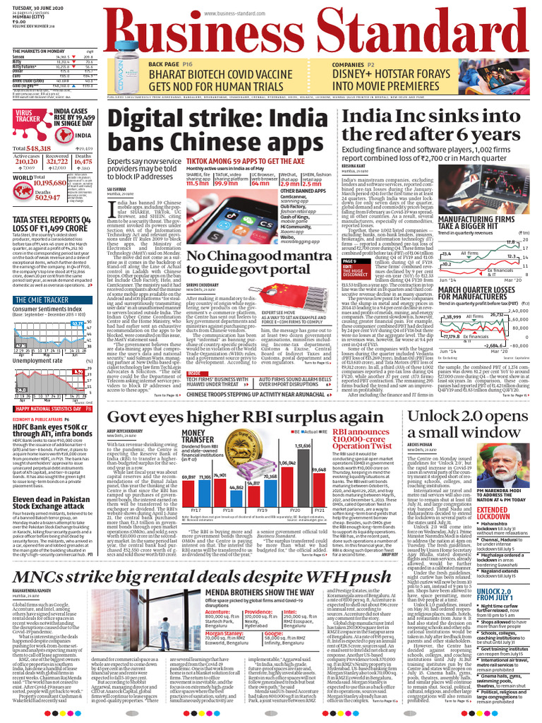 Business Standard Epaper 30june2020 | PDF | Reserve Bank Of India ...