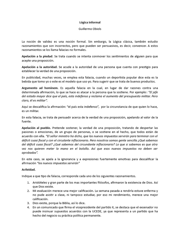 Lógica Informal | Descargar gratis PDF | Falacia | Proposición