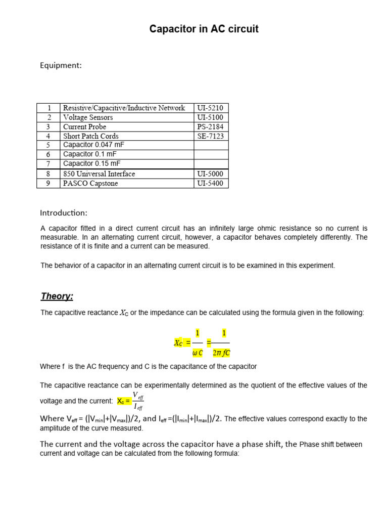Capacitor Behavior in AC Circuits | PDF | Capacitor | Electrical Network