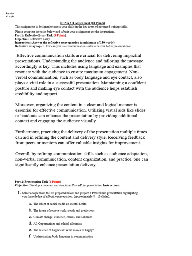 DENG 611 - Assignment1 | PDF | Communication | Essays