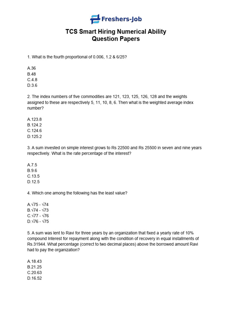 TCS Smart Hiring Numerical Ability | PDF | Interest | Speed
