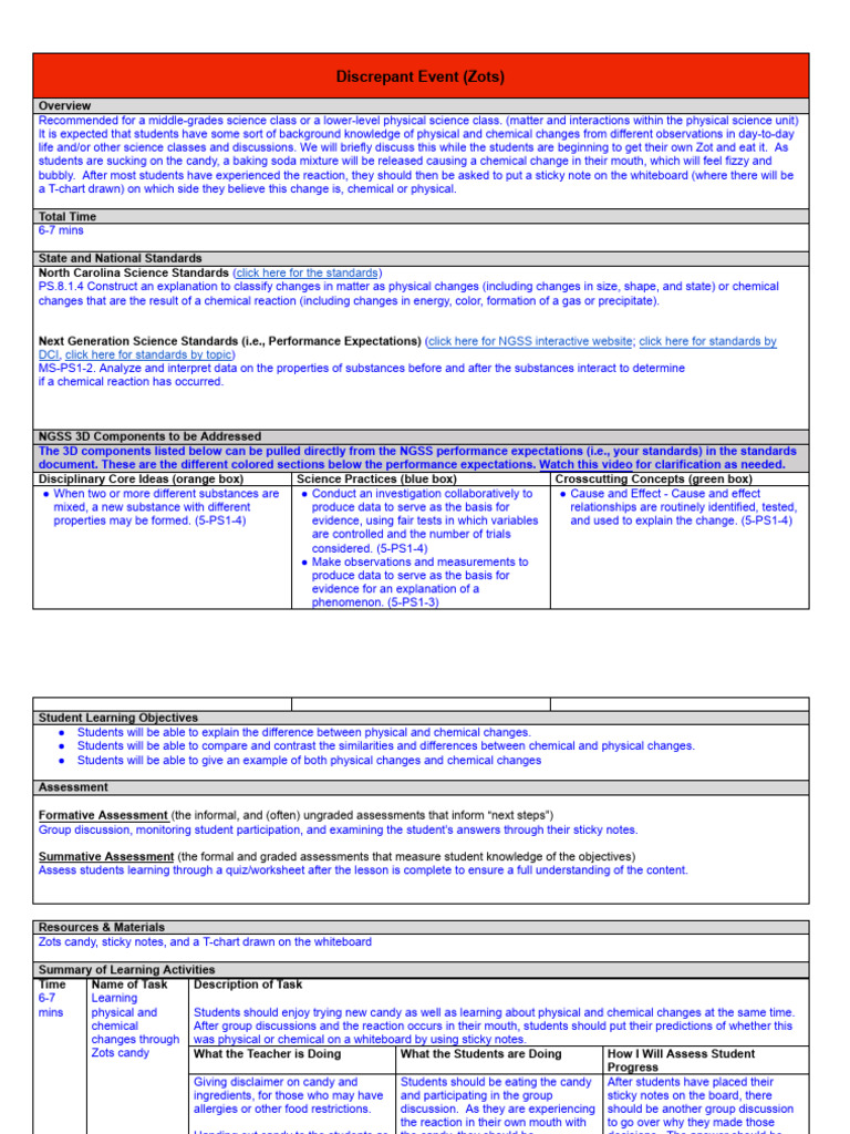 Zots Discrepant Events - Abbi and Kaleigh | PDF | Chemical Substances ...