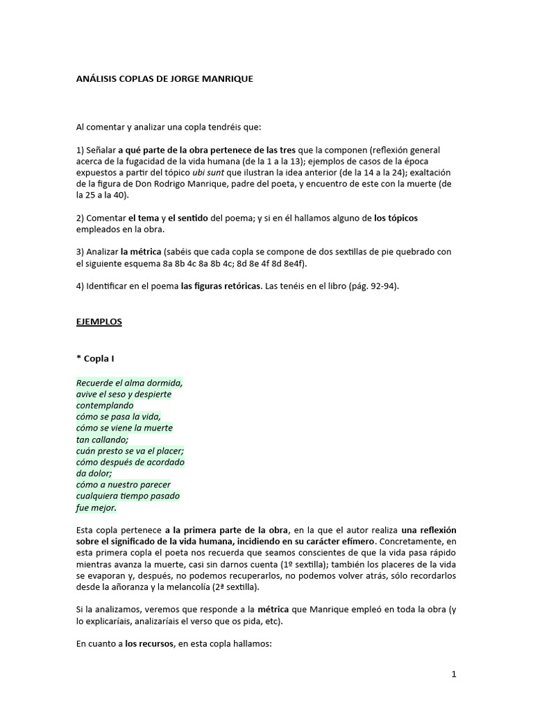 Análisis de las Coplas de Manrique | PDF | Arte | Poesía