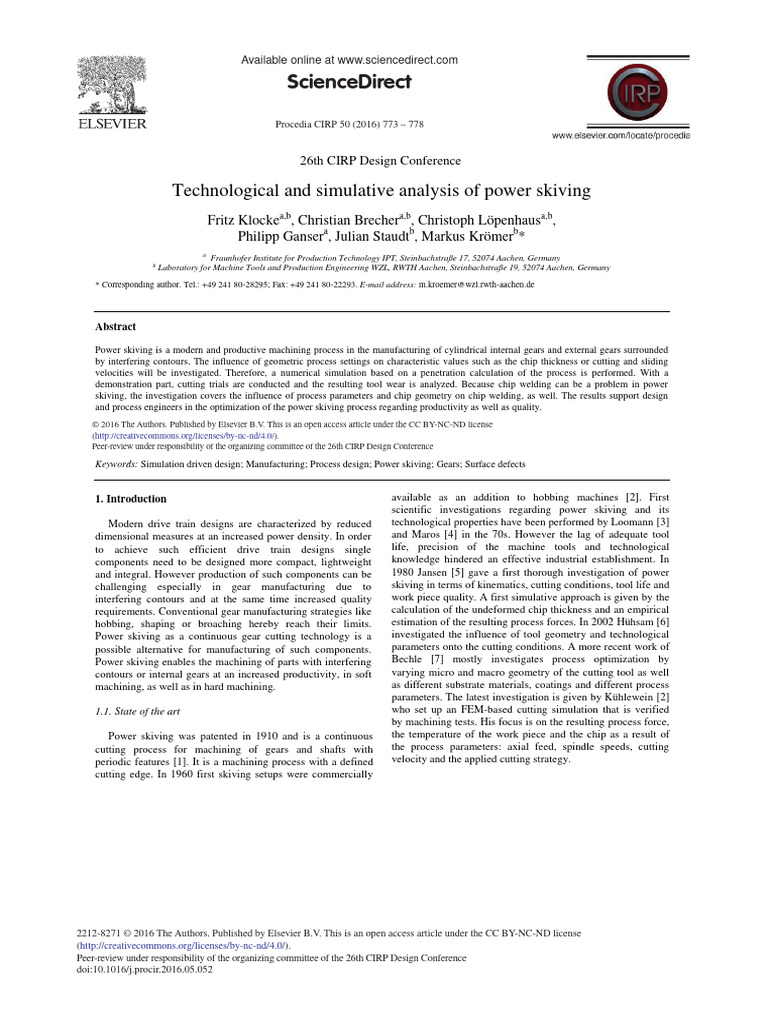 Power Skiving Process Optimization | PDF | Gear | Kinematics