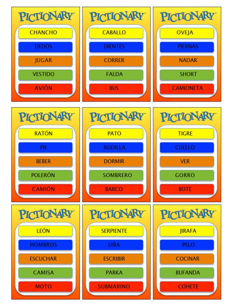 Tarjetas Pictionary | PDF
