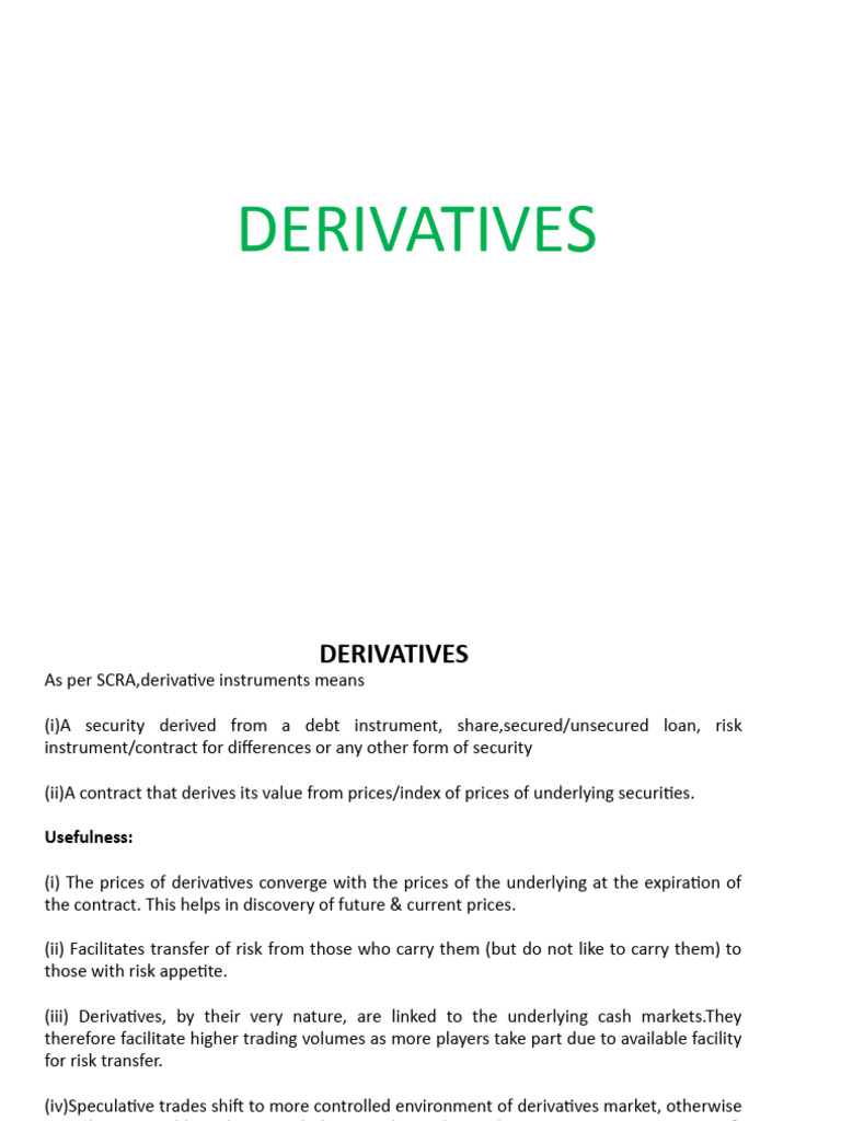DERIVATIVES Notes | PDF | Option (Finance) | Futures Contract