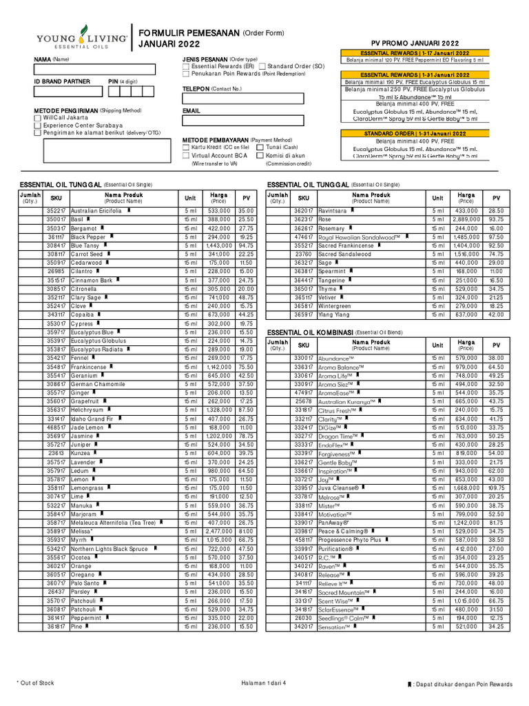 Order Form Januari 2022 | PDF | Essential Oil