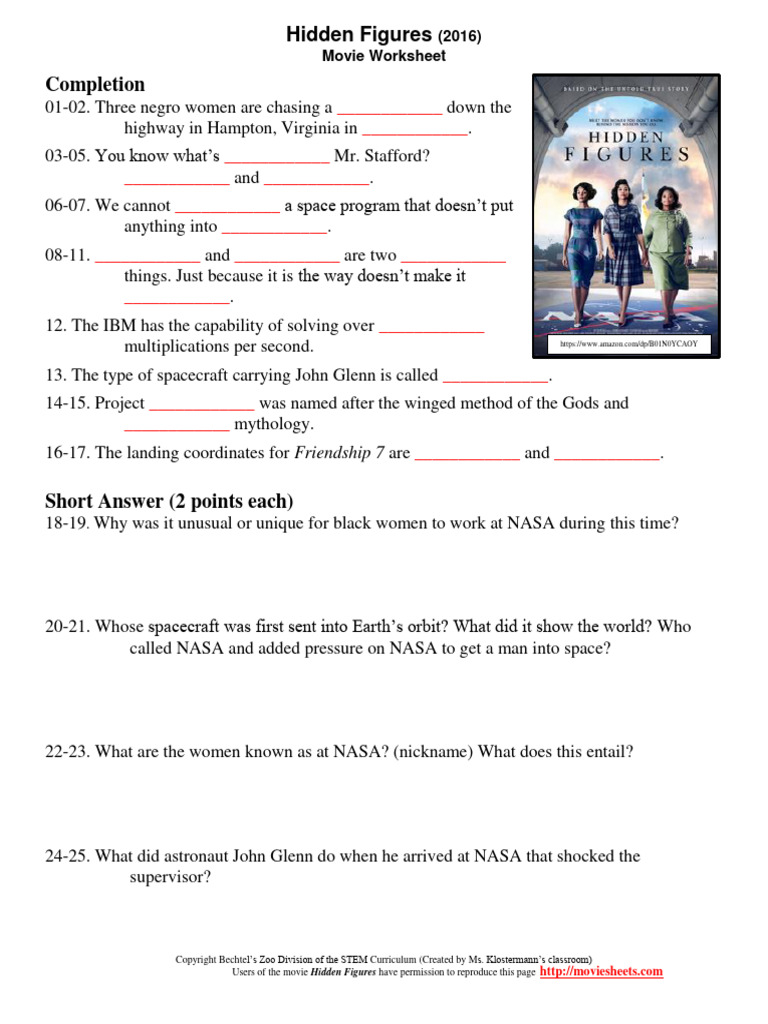 Hidden Figures Movie Sheet | PDF | Hidden Figures | Nasa
