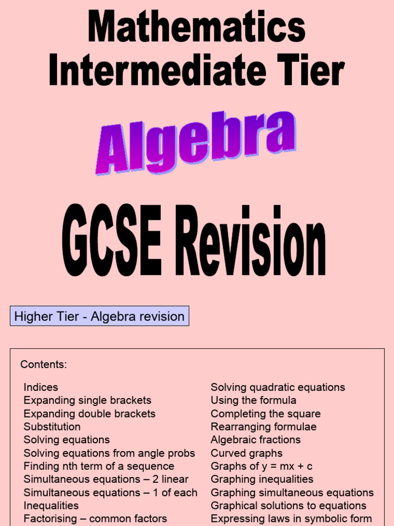Algebra Revision Guide for Higher Tier | PDF | Equations | Acceleration