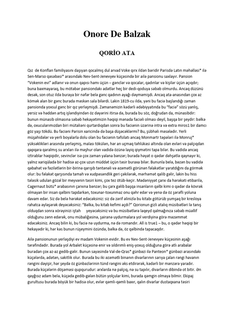 Onore de Balzak Qorio Ata Aze | PDF