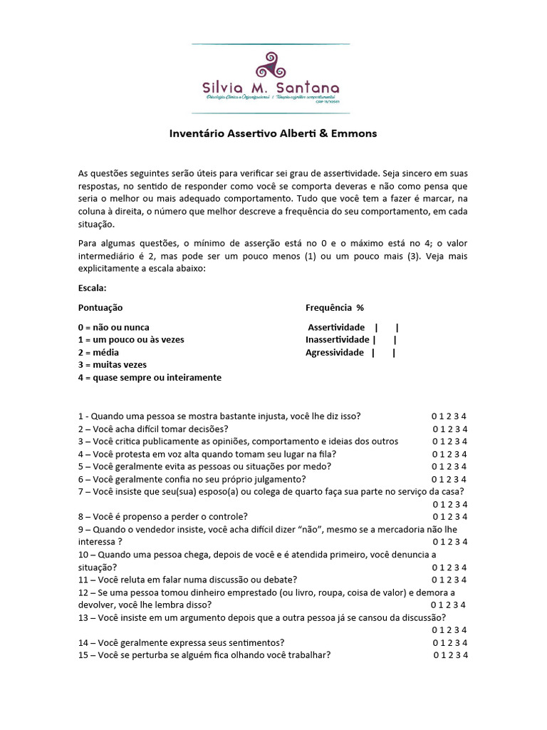 Inventário de Assertividade Alberti & Emmons | PDF