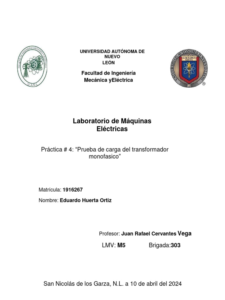 Practica 4 Maquinas Electricas 1916267 | PDF | Transformador | Inductor