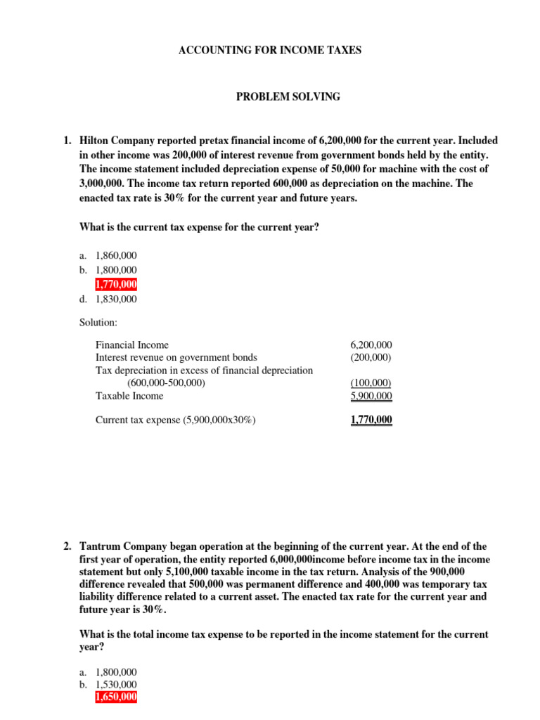 Solution - Accounting For Income Taxes | PDF | Deferred Tax | Expense