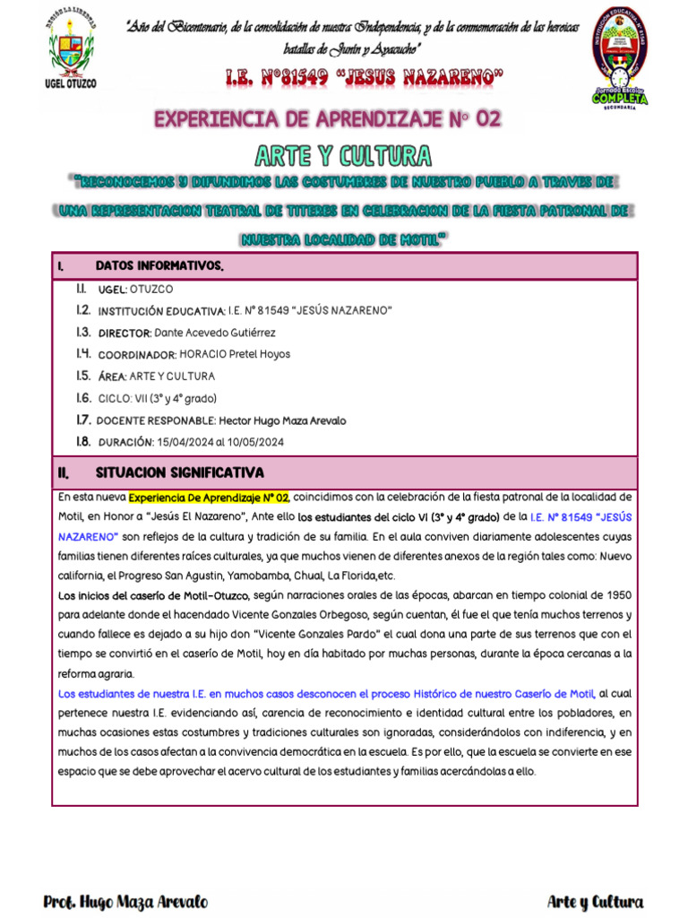 Plan. de Eda 02 - Ciclo Vii Arte PDF | PDF | Teatro | Aprendizaje