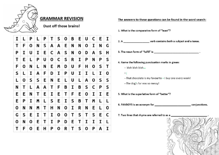 Grammar Revision Word Search | PDF