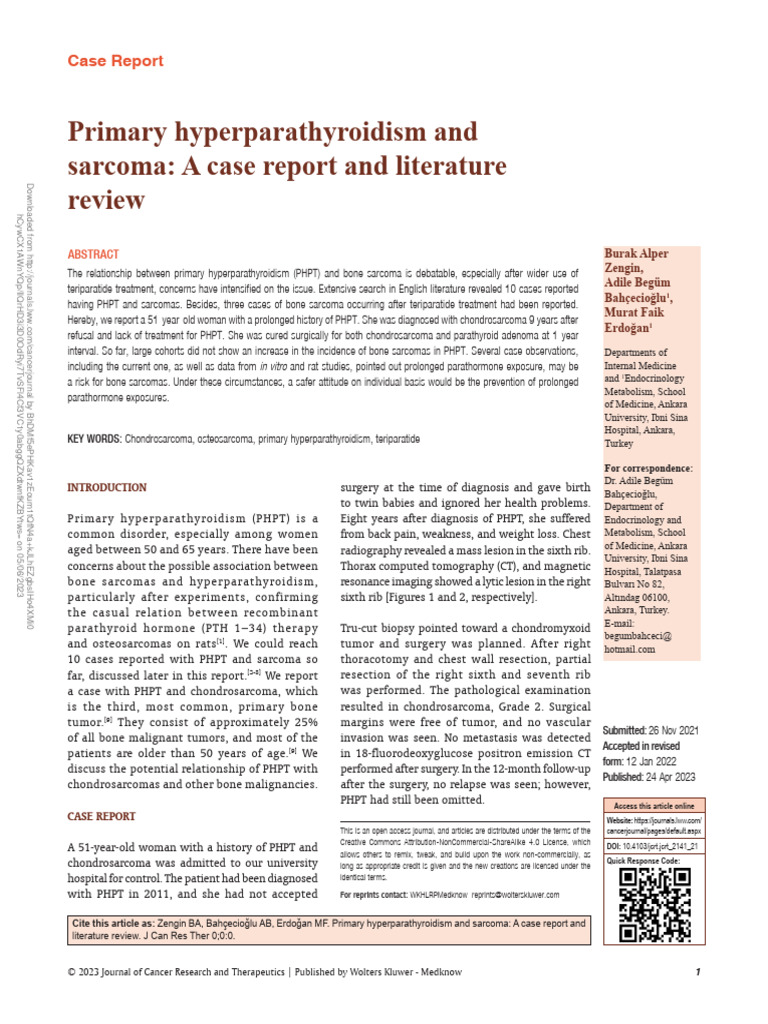 Primary Hyperparathyroidism and Sarcoma | PDF | Sarcoma | Endocrine System