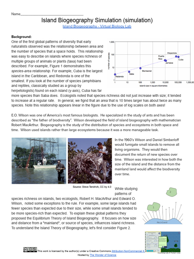 Island Biogeography Simulation Guide | PDF | Ecology | Biogeography
