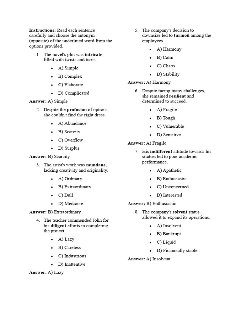 Antonym Worksheet | PDF