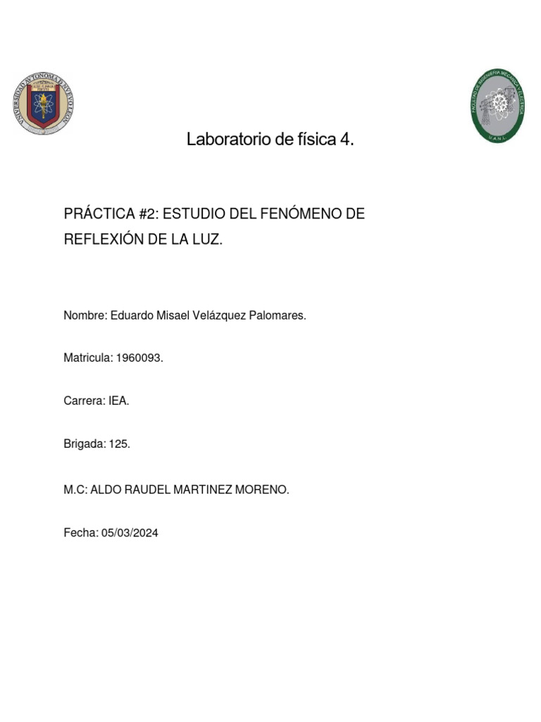 Estudio del fenómeno de reflexión de la luz | PDF | Reflexión (Física ...