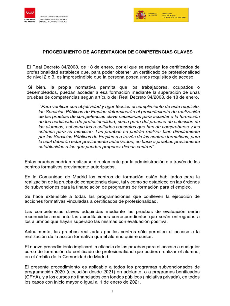 Procedimiento Competencias Clave | PDF | Evaluación