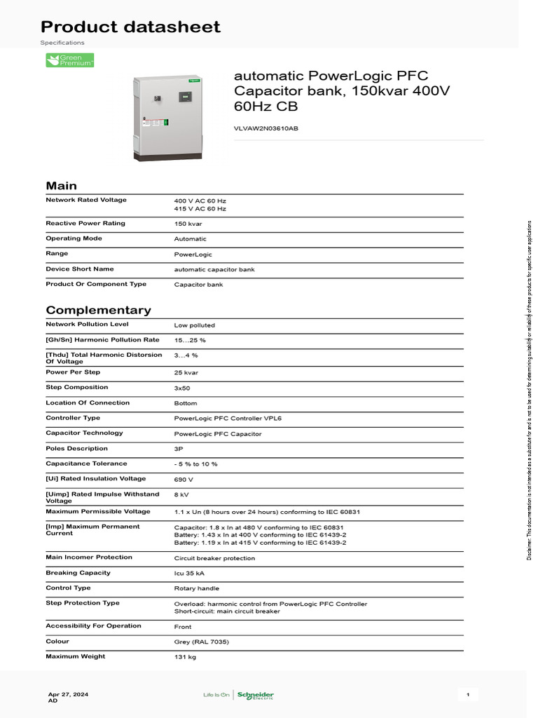 Schneider Electric - PowerLogic-PFC-Capacitor-Banks-IEC - VLVAW2N03610AB | PDF | Capacitor ...