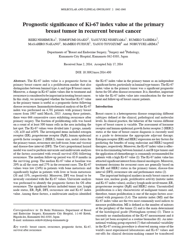 Prognostic Significance of Ki-67 Index Value at The Primary | PDF ...