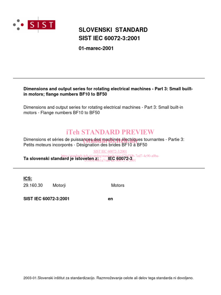 Sist Iec 60072 3 2001 | PDF | International Electrotechnical Commission