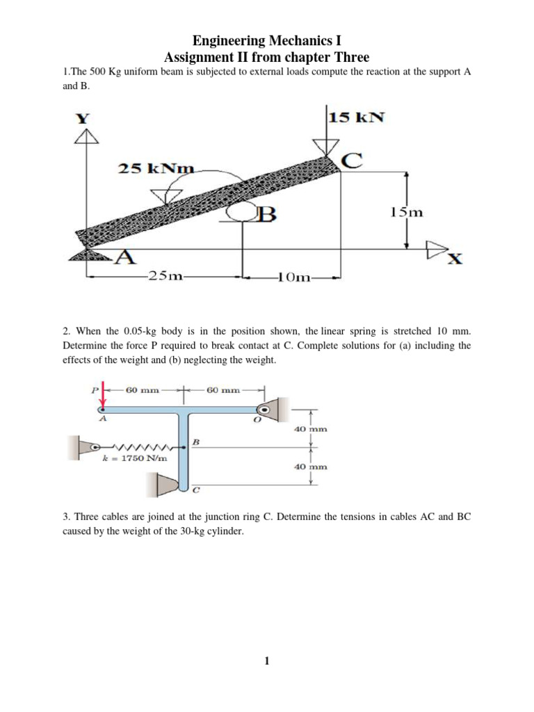 Engineering Mechanics 1 Assignment II From Chapter 3 | PDF | Force | Beam (Structure)