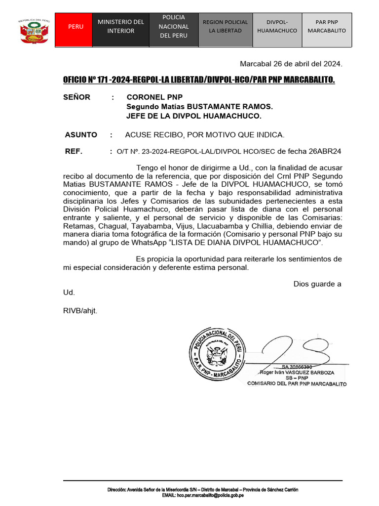 Acuse Recibo of Nº171 | PDF