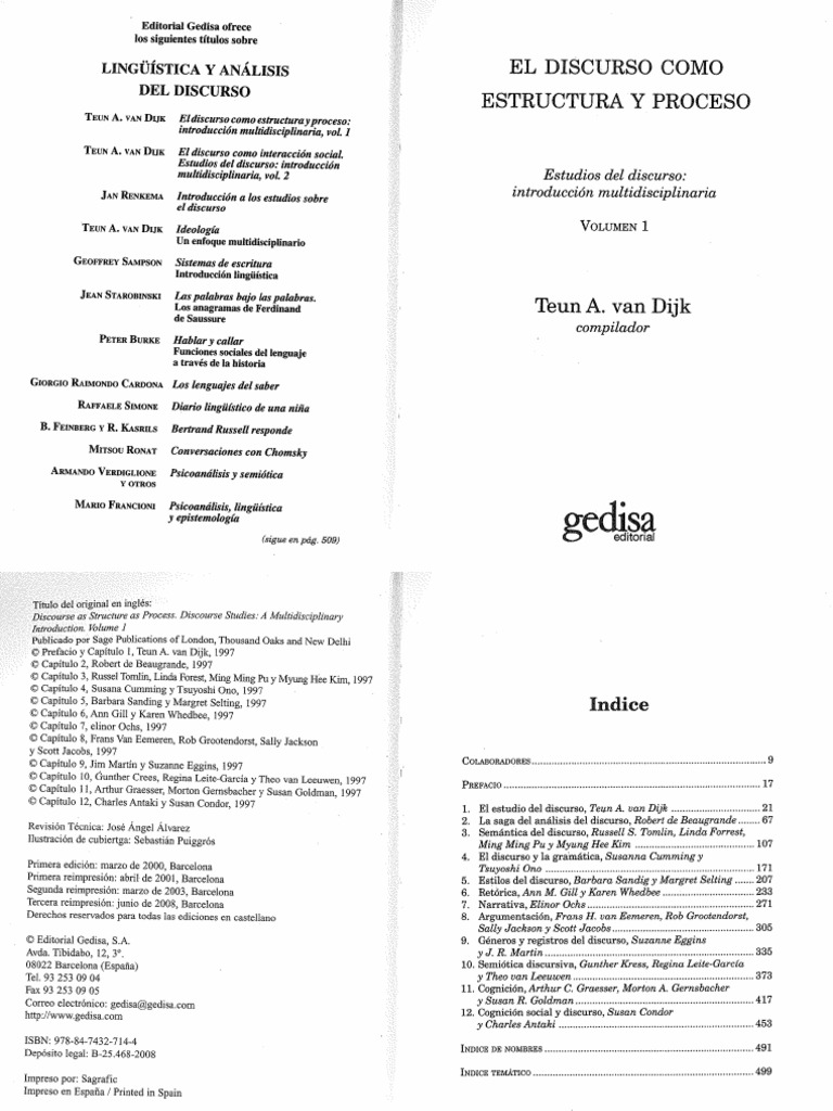 Van Dijk, Discurso Como Estructura y Proceso | PDF